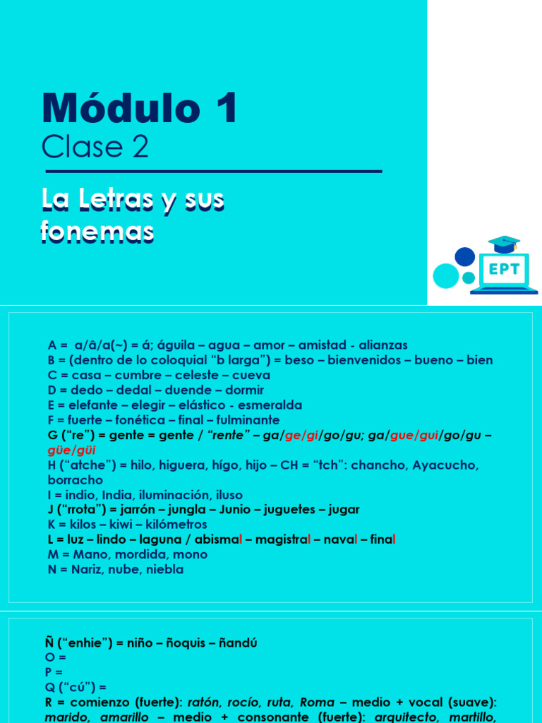 M1 - Clase 2 - LAS LETRAS Y SUS FONEMAS | PDF | Estudios de idiomas extranjeros | Arte