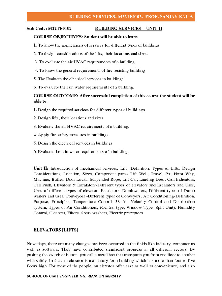 Unit-II Notes | PDF | Elevator | Escalator