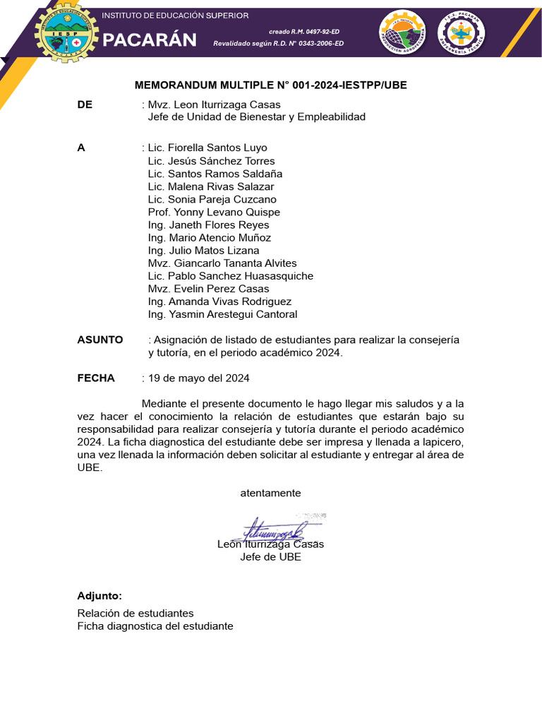 MEMORANDUM MULTIPLE #001 Santos | PDF