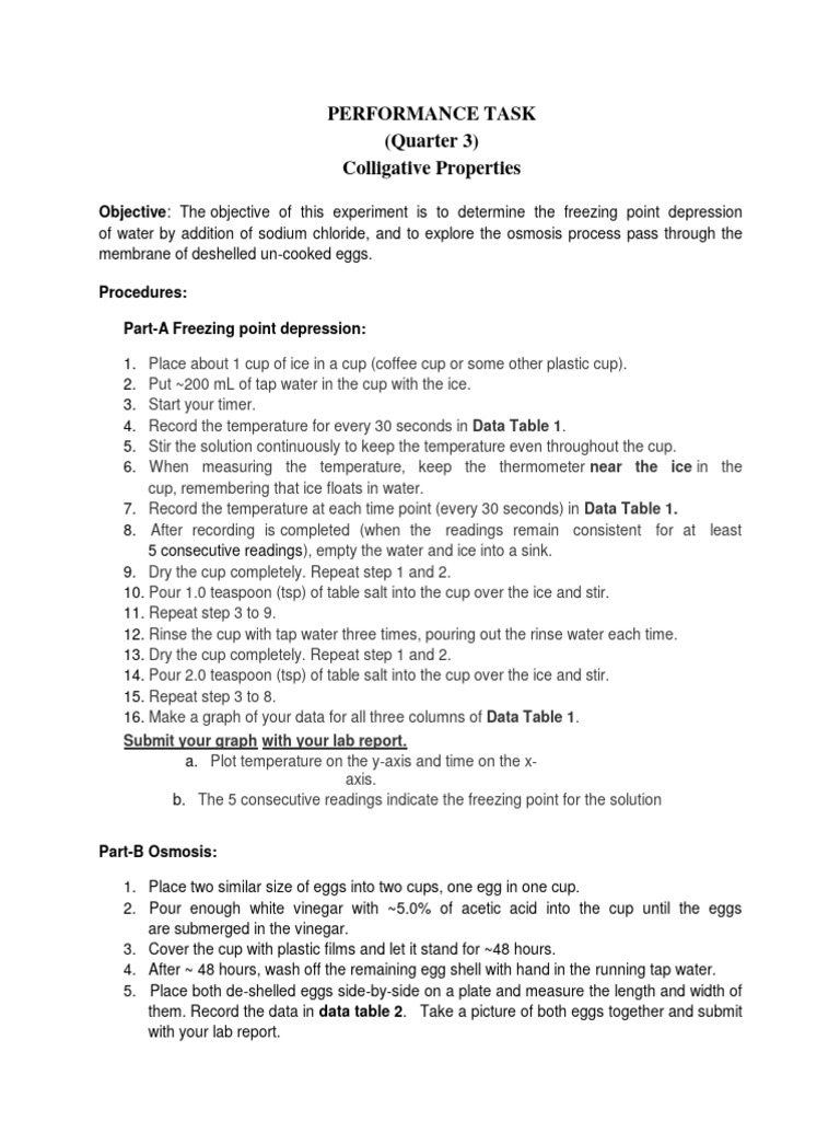 Lab Colligative Porperties PT | PDF | Sodium Chloride | Ice