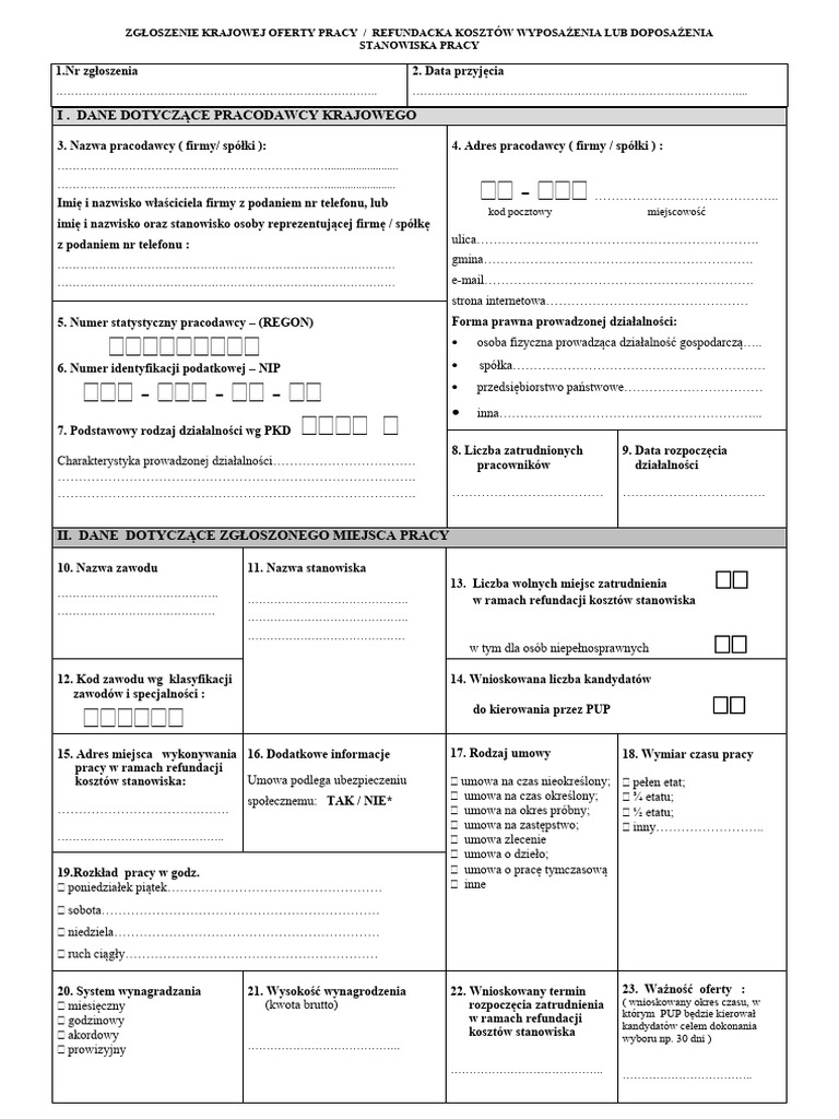 Zgłoszenie Krajowej Oferty Pracy (Załącznik Do Wniosku) | PDF