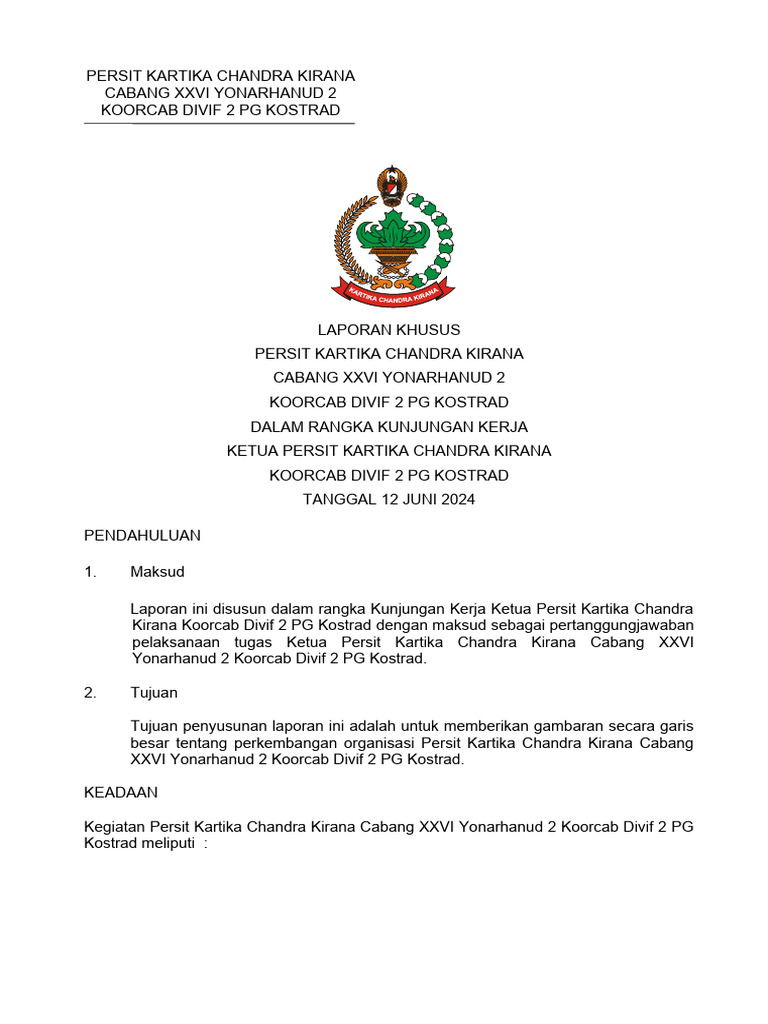 Laporan Kunjungan Kerja Persit | PDF