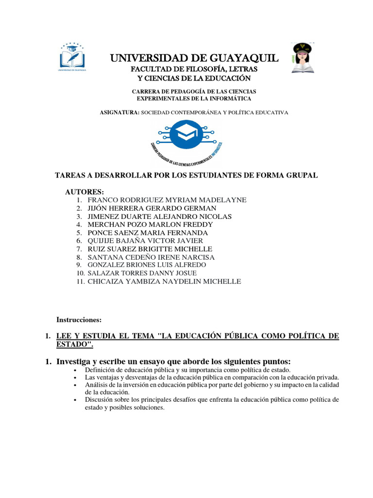 Trabajo Grupal 2-Informática Trabajo | PDF | Educación más alta | Educación de la primera infancia