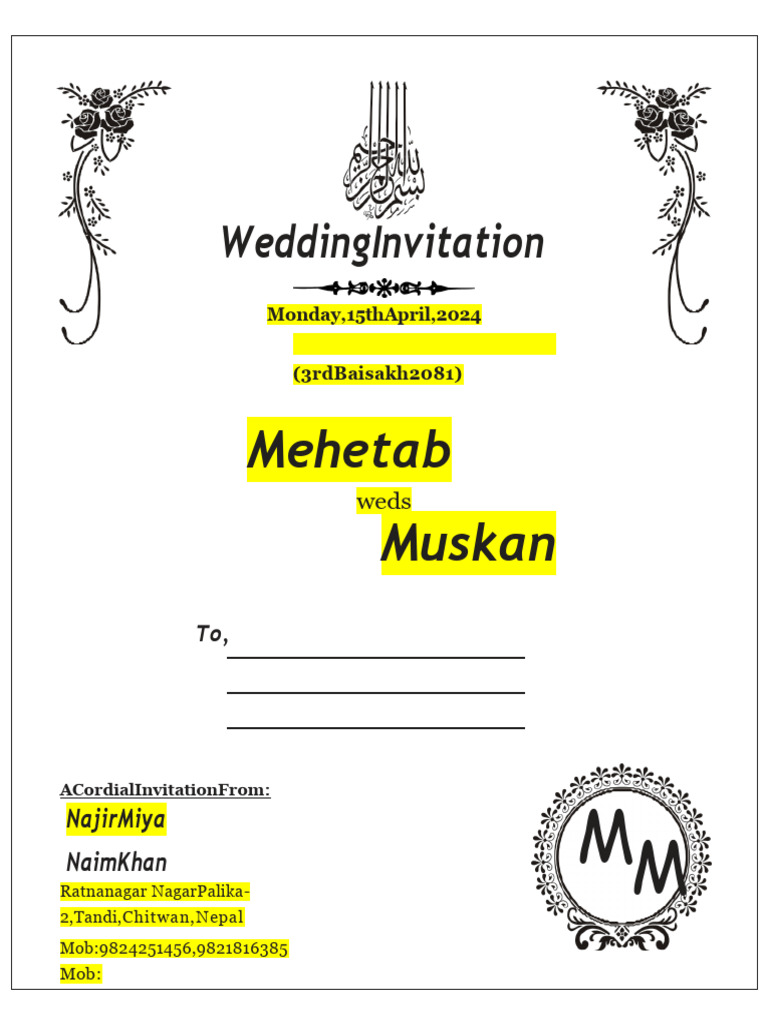 Mehetab Weds Muskan Words | PDF