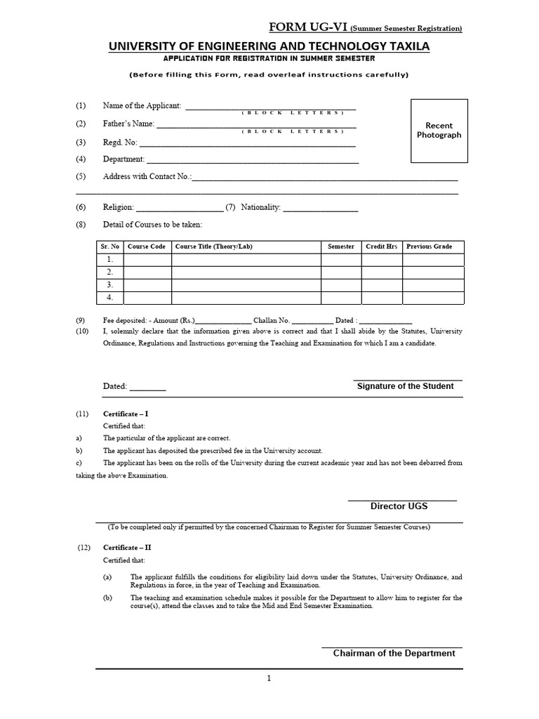 Summer Semester UG-VI Registration Form | PDF | Academic Term | Course ...