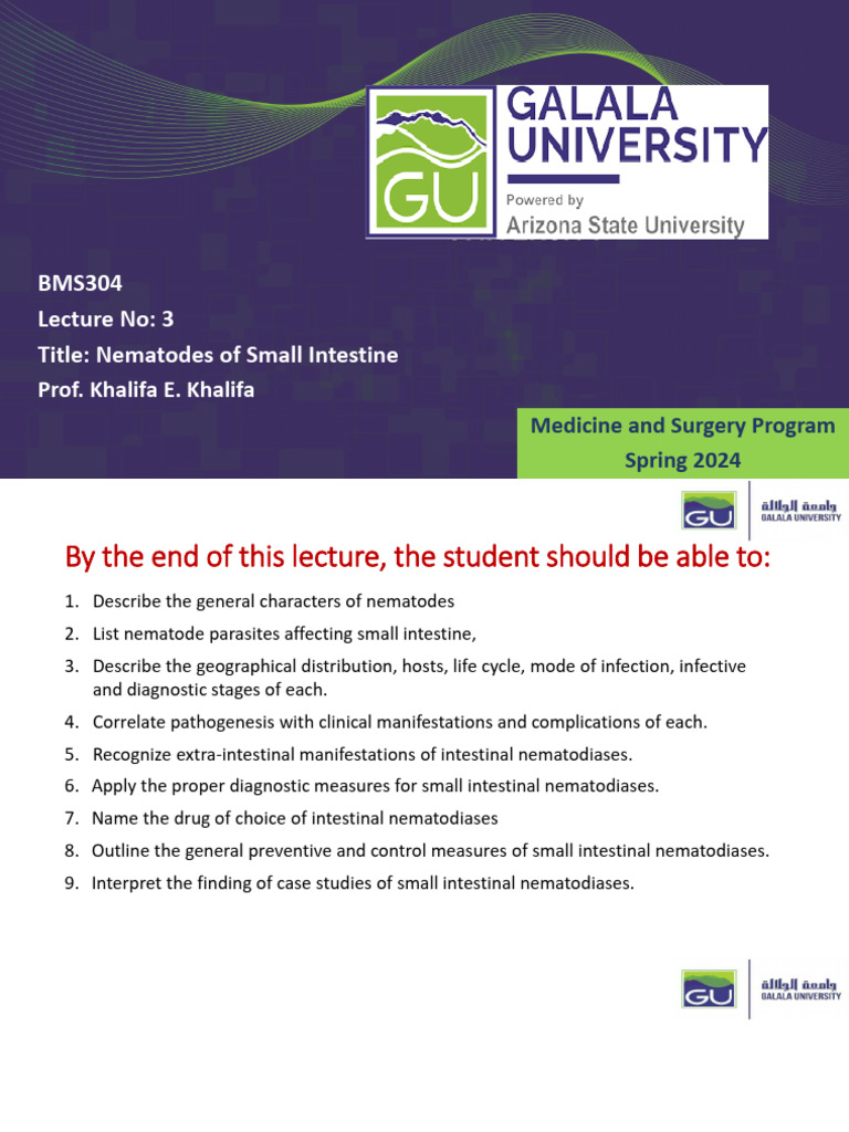 Lect 3. BMS304 Parasitol Nematodes of SI | PDF | Clinical Medicine | Diseases And Disorders