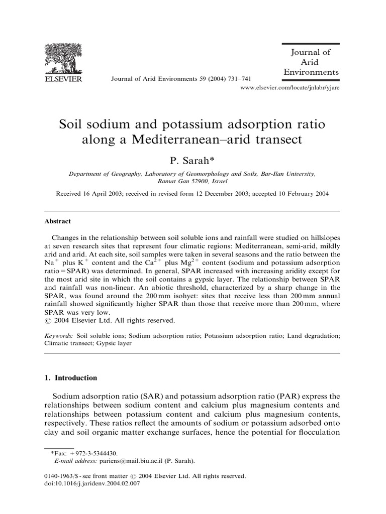 Soil sodium and potassium adsorption ratio along a Mediterranean-arid ...