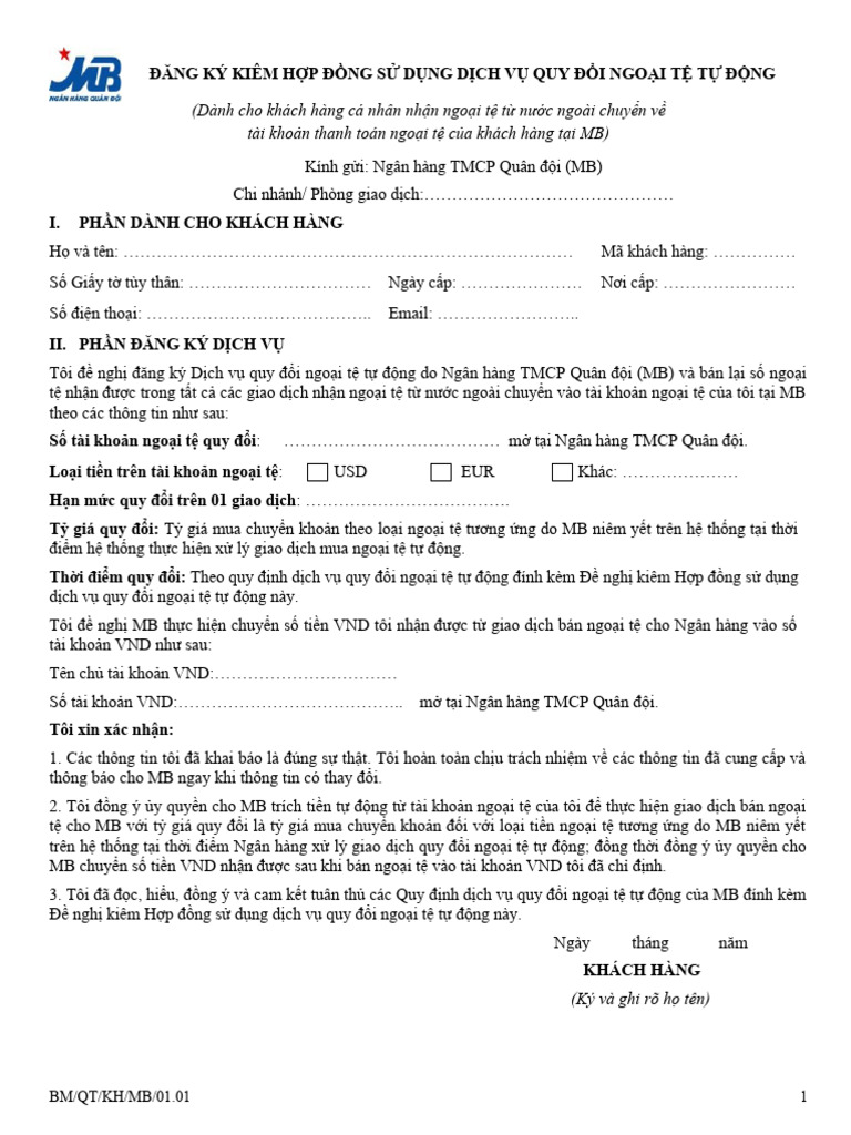 Form 3 BM - QT - KH - MB 01.01 Dang Ky Dich Vu | PDF
