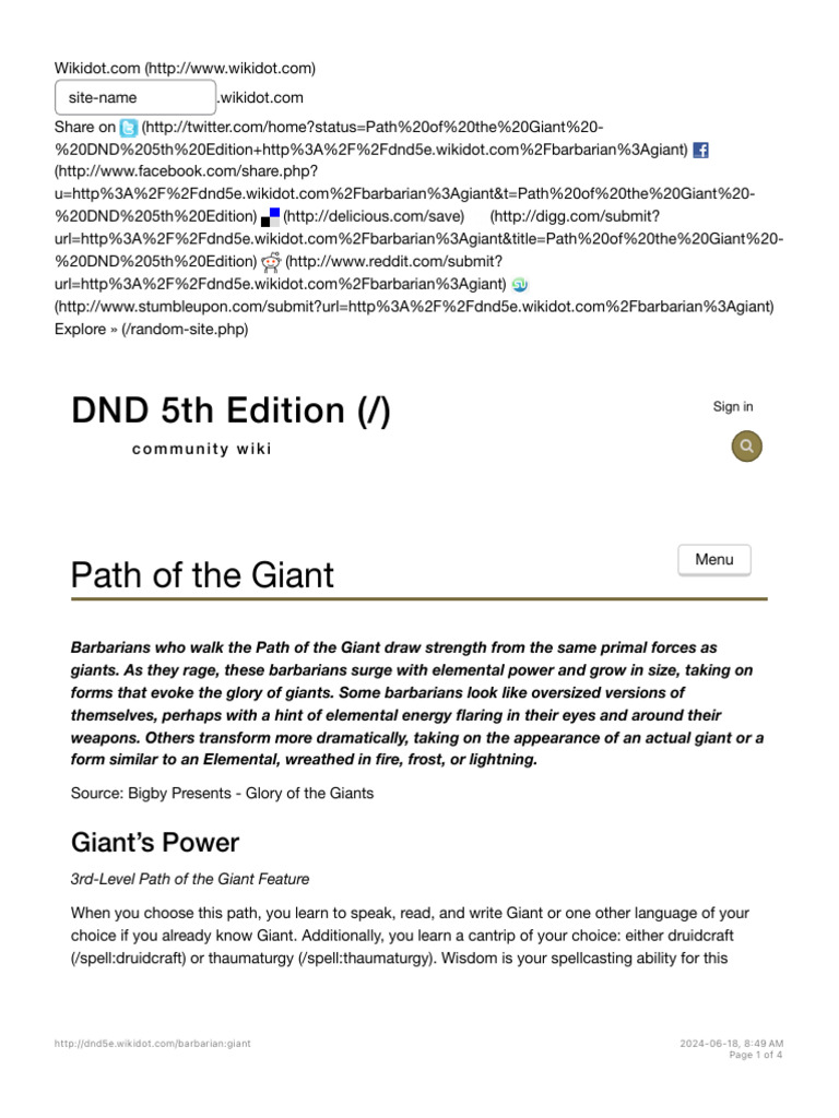 Path of The Giant - DND 5th Edition | PDF