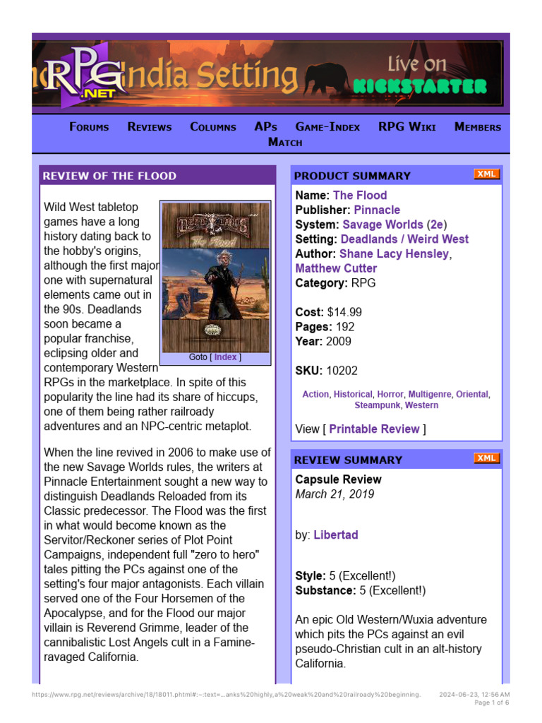 Review of The Flood - RPGnet RPG Game Index | PDF | Role Playing Video Games | Role Playing Games