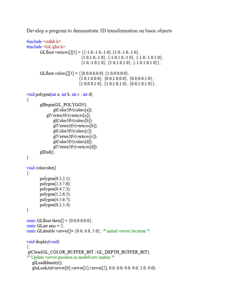 Pgm5 - 3D Transformation On Basic Objects | PDF | Vertex (Geometry) | Geometry