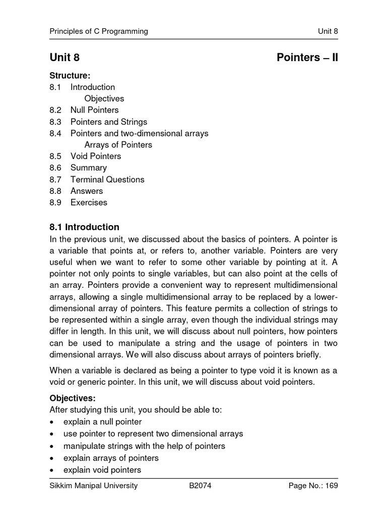 BIT104 SLM Library - SLM - Unit 08 | PDF | Pointer (Computer Programming) | String (Computer ...
