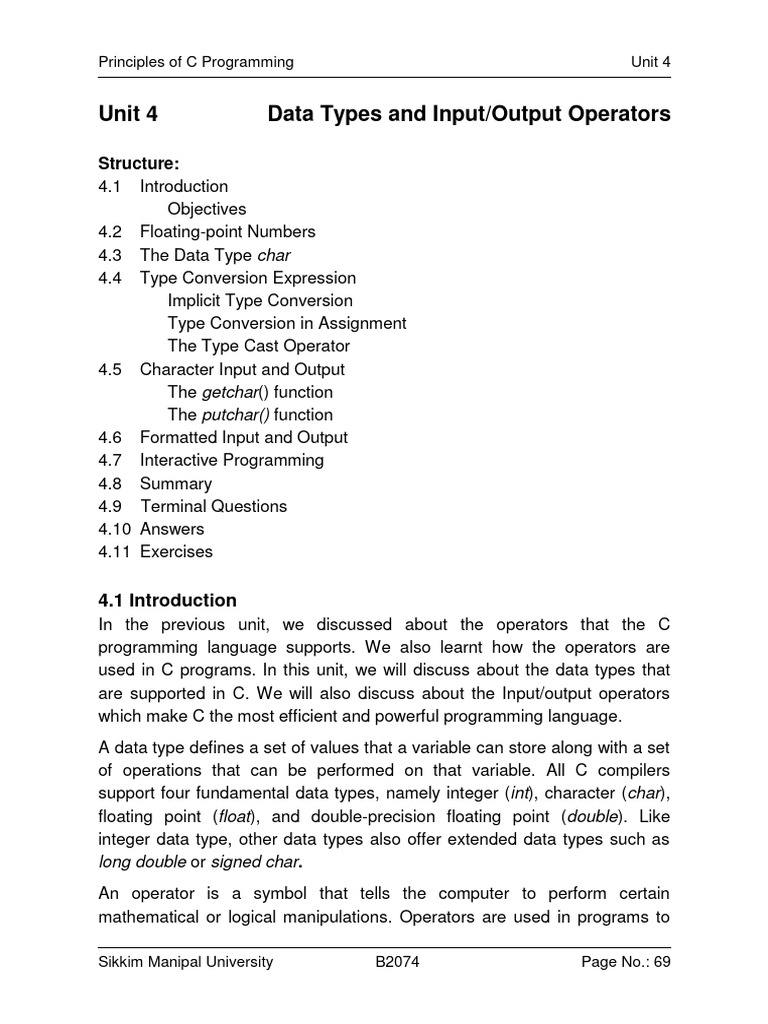 BIT104 SLM Library - SLM - Unit 04 | PDF | Data Type | Integer (Computer Science)