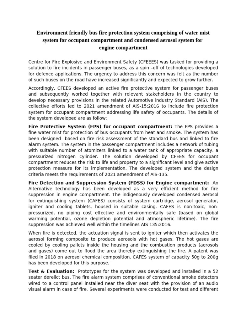 Bus Fire Protection System | PDF | Fires | Firefighting