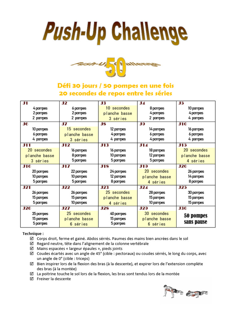 Défi 30 Jours : 50 Pompes en Une Fois | PDF | Musculation | Forme physique