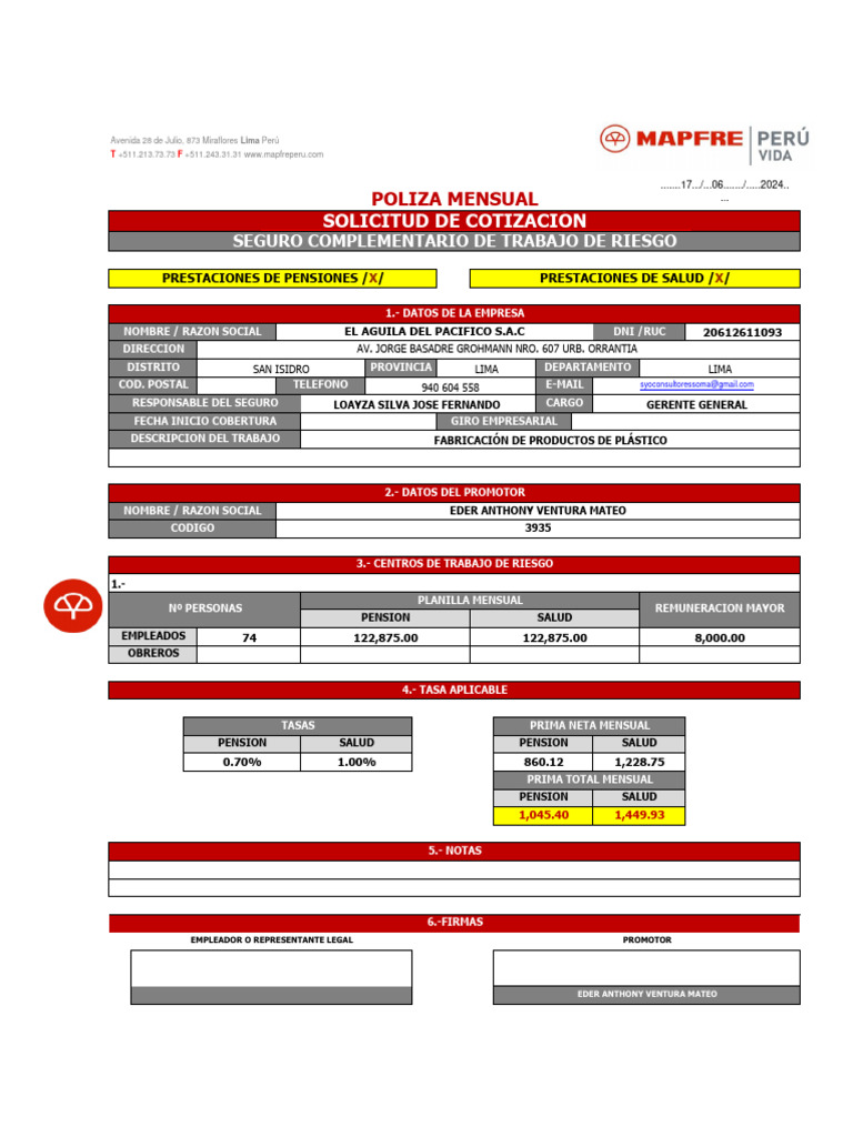 COTIZACION SCTR-MAPFRE | PDF