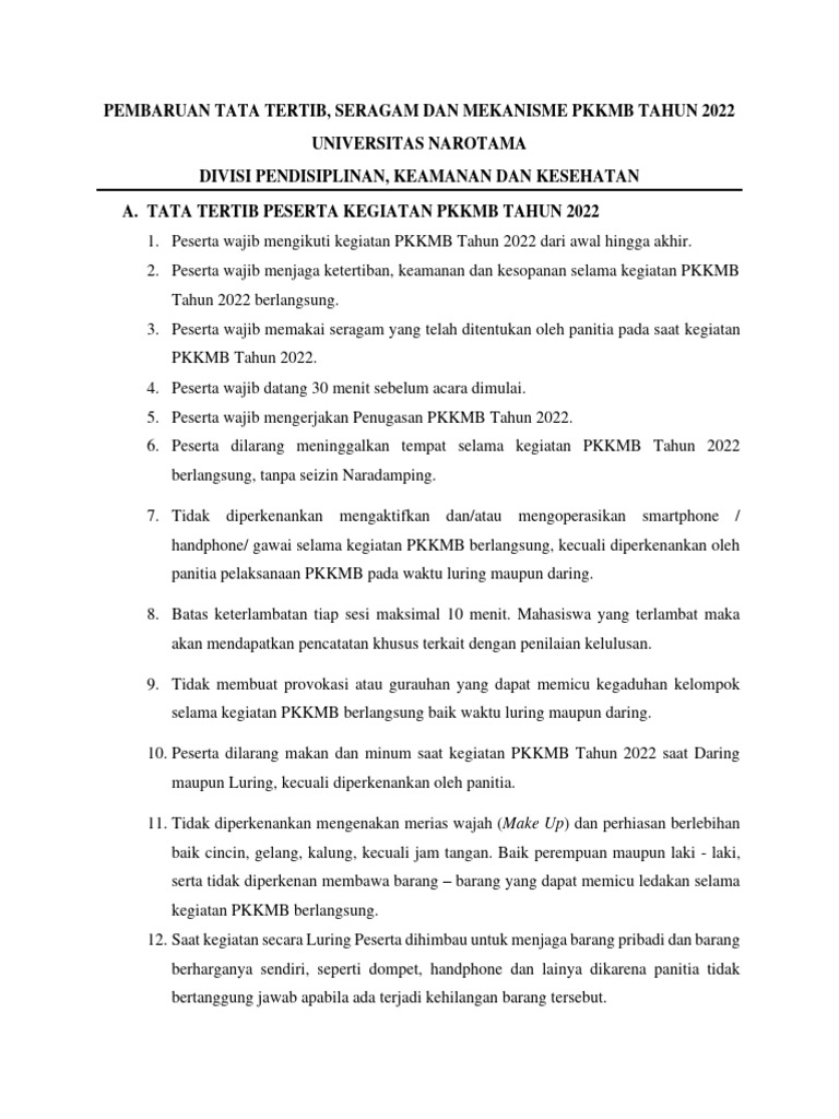Pembaruan Tata Tertib Dan Mekanisme PKKMB 2022 PKK | PDF