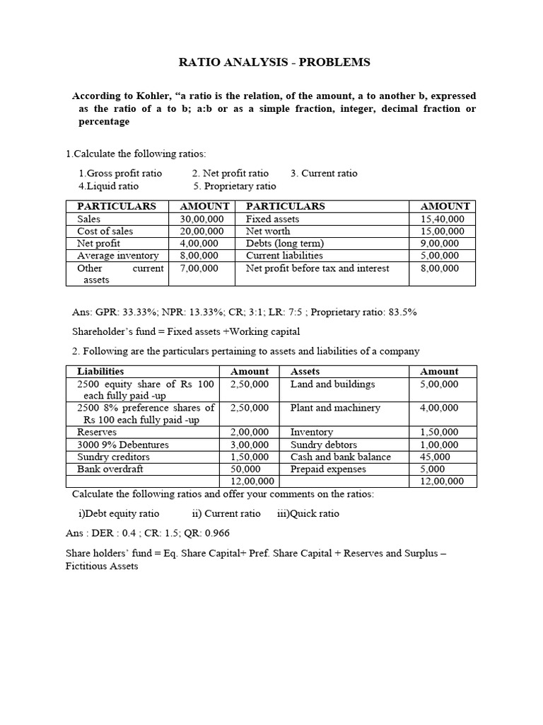 Ratio Analysis Problems and Solutions | PDF | Equity (Finance ...