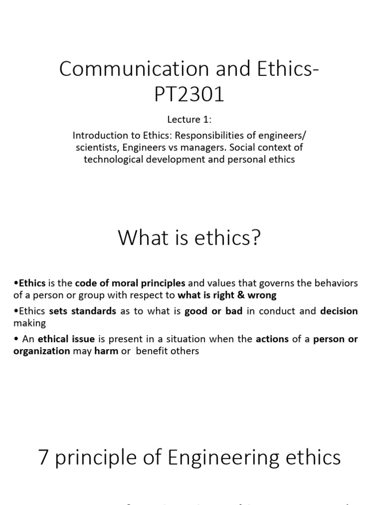 Communication and Ethics - Lecture 1 | PDF | Morality | Conflict Of ...