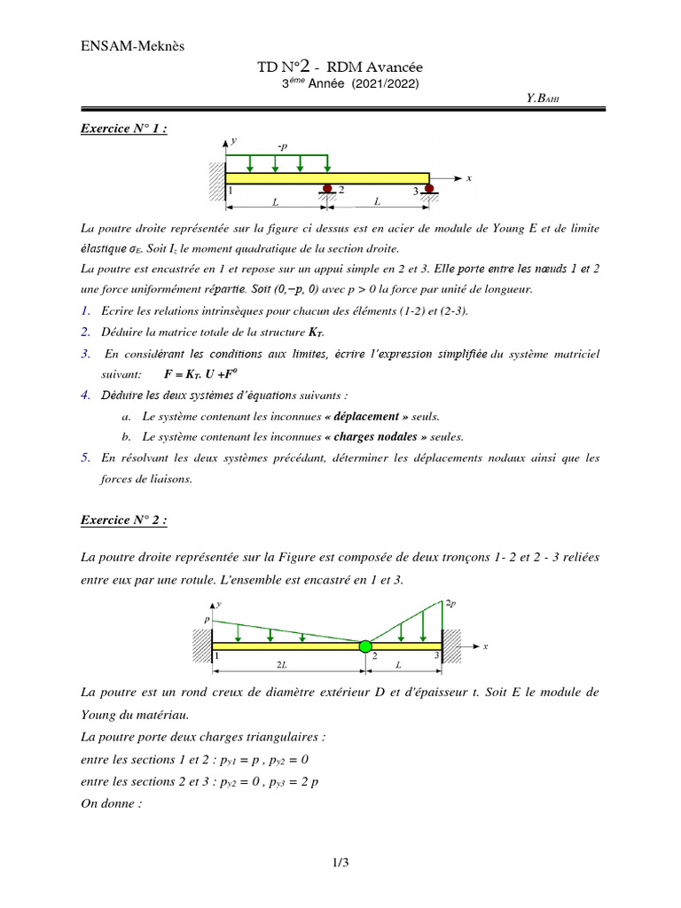 RDM Avancée : Exercices de Poutres et Treillis | PDF | Résistance des ...