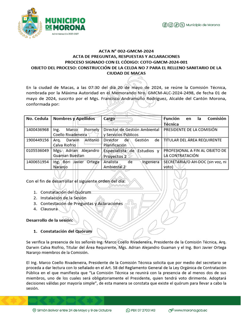Acta #002-GMCM-2024 | PDF | Regulación | Gobierno