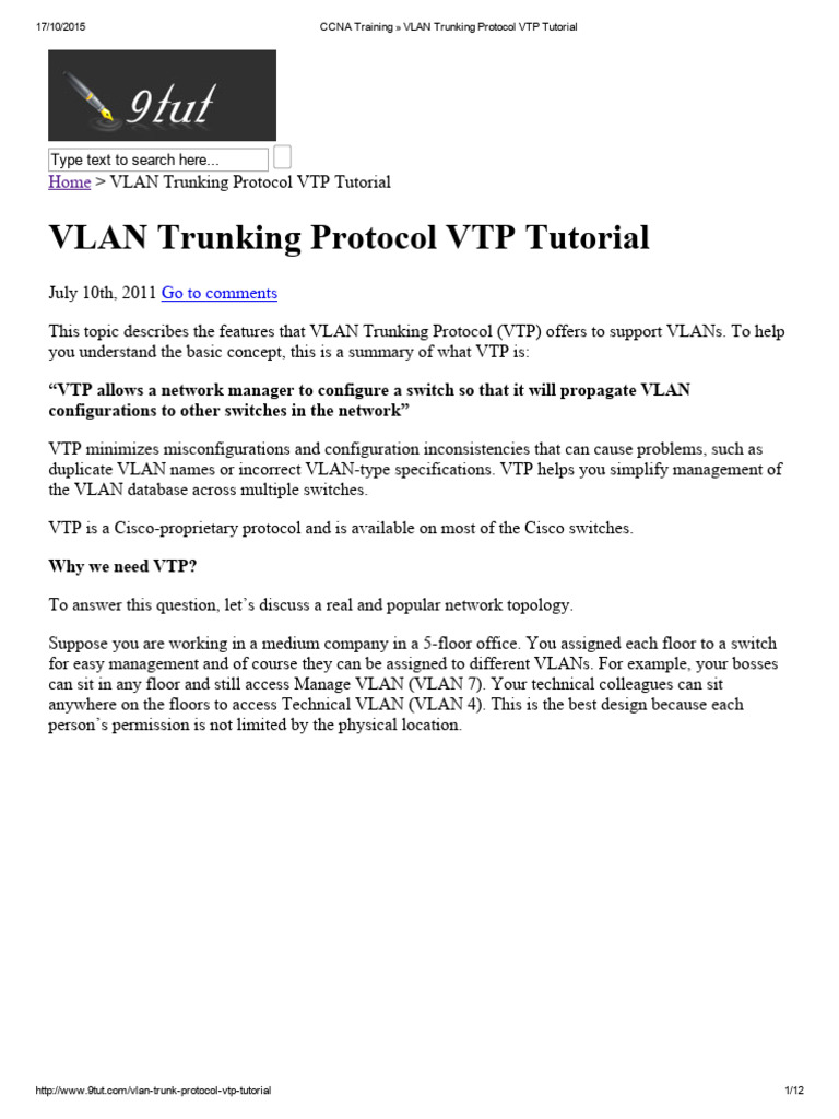 CCNA Training » VLAN Trunking Protocol VTP Tutorial | Download Free PDF | Cisco Certifications ...
