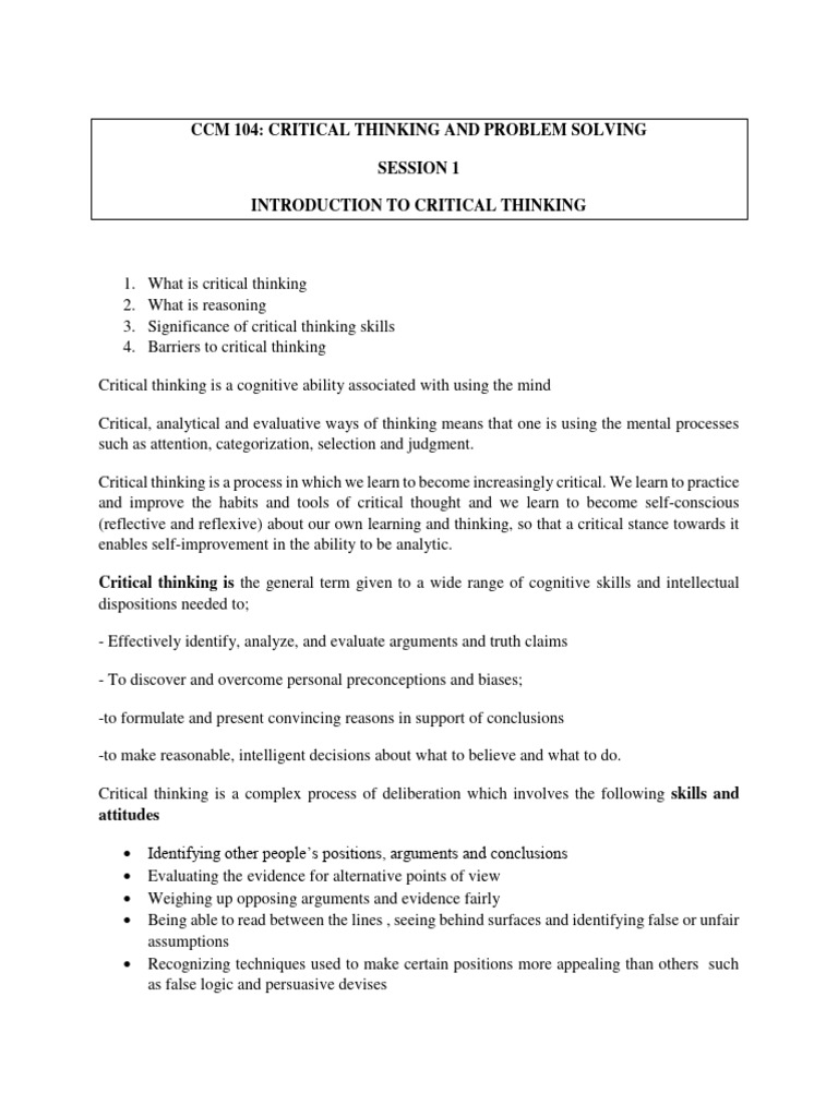1.SESSION 1 Introduction | PDF | Critical Thinking | Thought