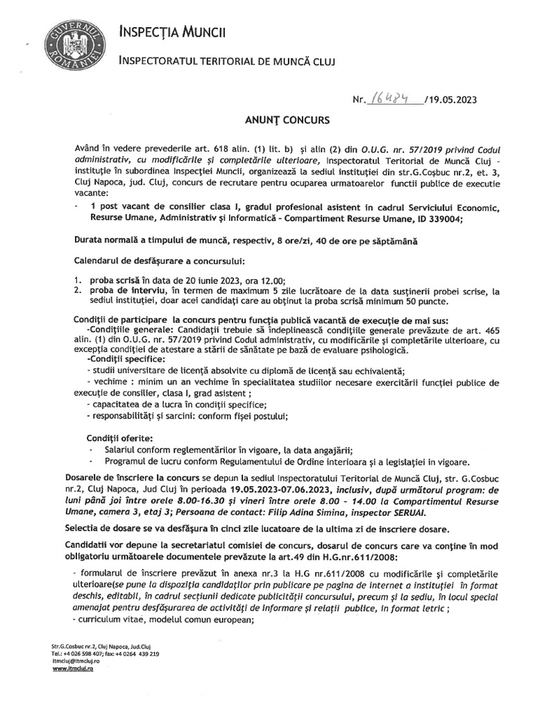 Anunt Concurs 20.06.2023 | PDF