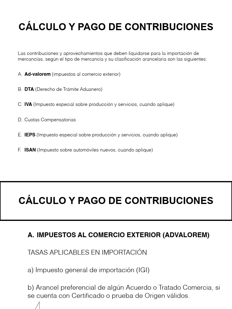 Cálculo de Pago de Contribuciones - Comercio Exterior | PDF | Arancel | aduana