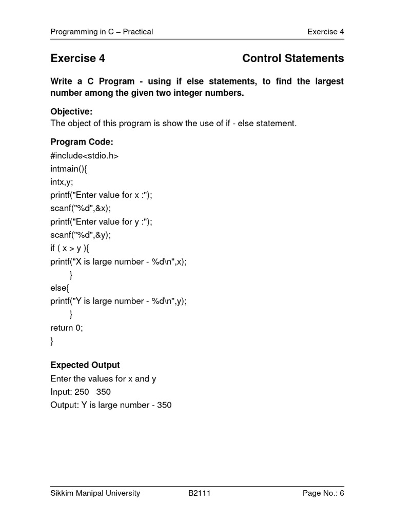 Exercise 4 - Control Statements | PDF | Teaching Methods & Materials