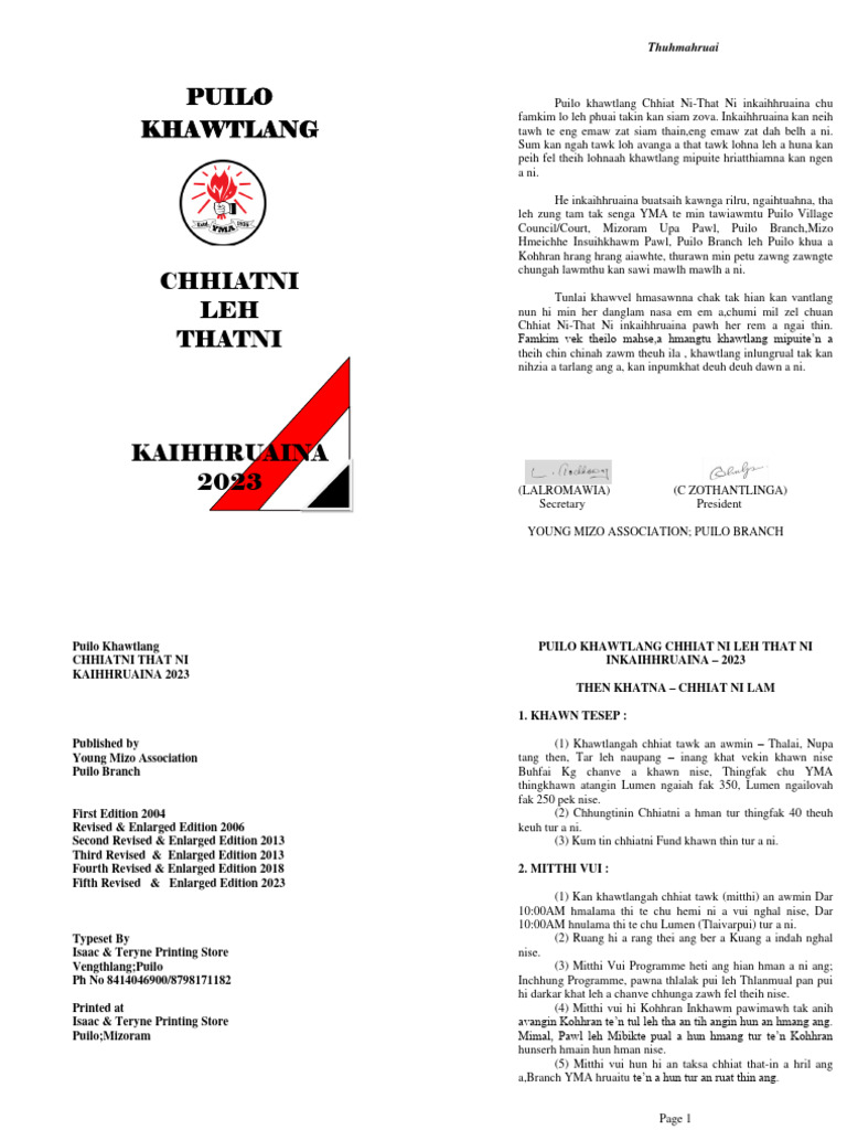 Puilo Chhiatni-Thatni Guide 2023 | PDF | Social Science