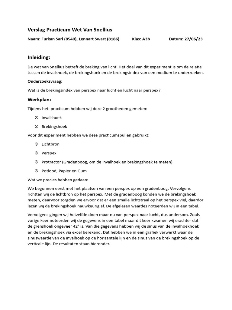 Verslag Practicum Wet Van Snellius | PDF