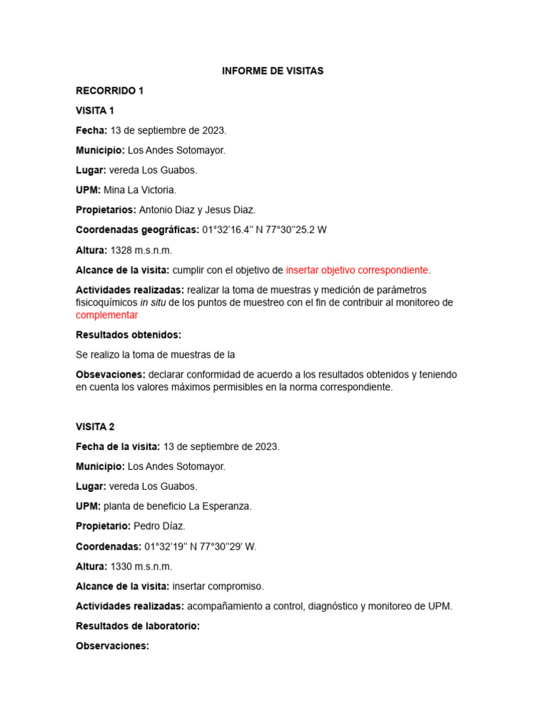 Informe Lista de Visitas | PDF