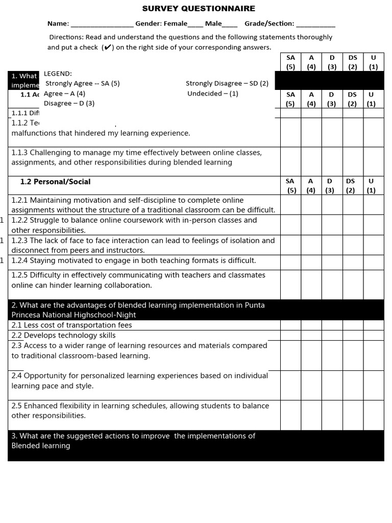 Survey Questionnaire 2 | PDF | Education Theory | Teaching