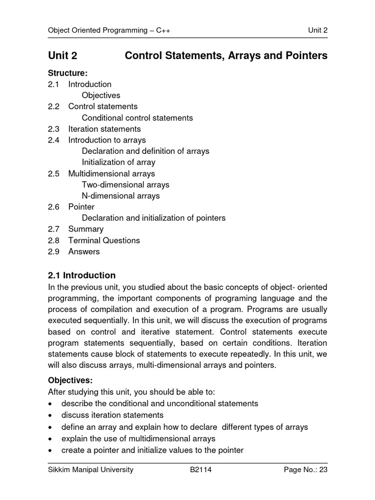 C++ Control Statements and Arrays Guide | PDF | Computer Engineering ...