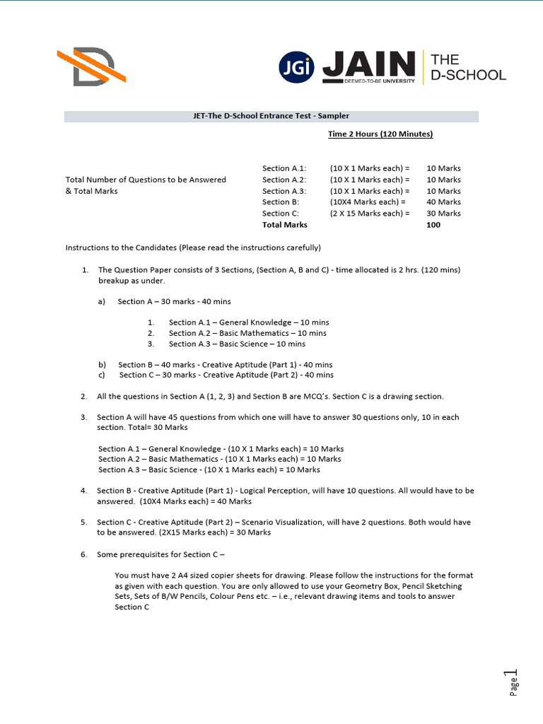 JET Question Paper Pattern | PDF | Water | Glasses