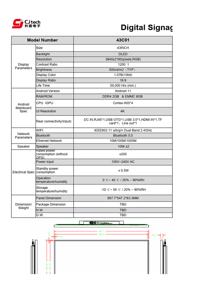 43 55inch Digital Signage Specification | PDF | Computing | Film And ...