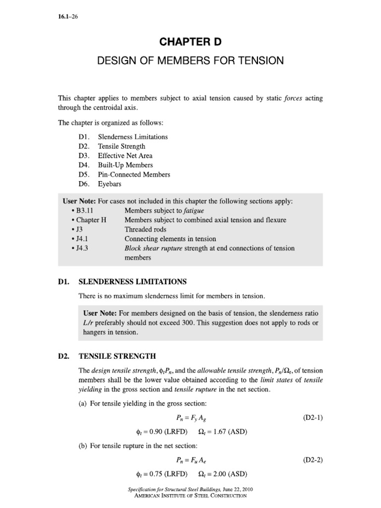 D - Design of Memebers for Tension AISC | PDF