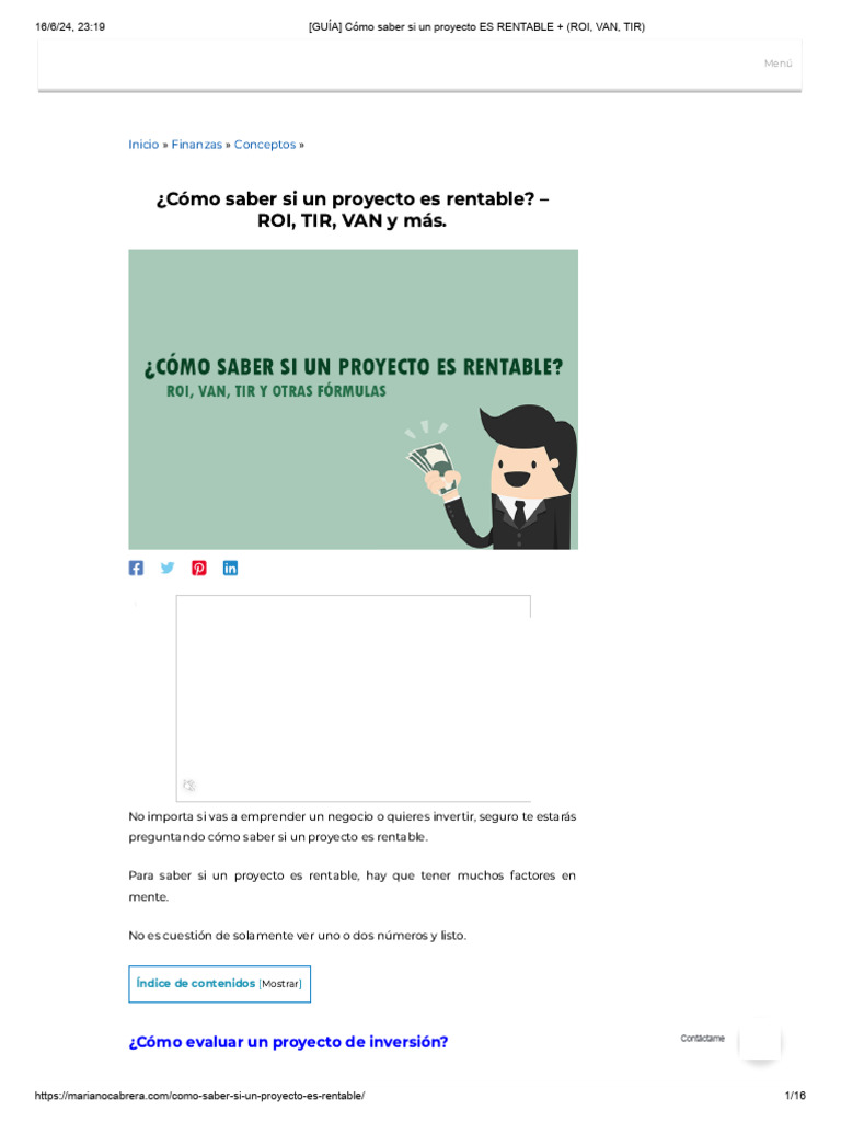 (GUÍA) Cómo Saber Si Un Proyecto ES RENTABLE + (ROI, VAN, TIR) | PDF ...