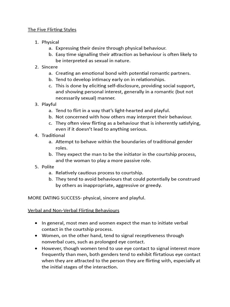 The Five Flirting Styles | PDF | Flirting | Nonverbal Communication