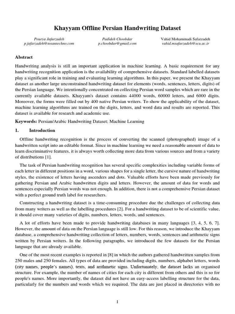 Khayyam Offline Persian Handwriting Dataset Pdf Artificial Neural Network Deep Learning