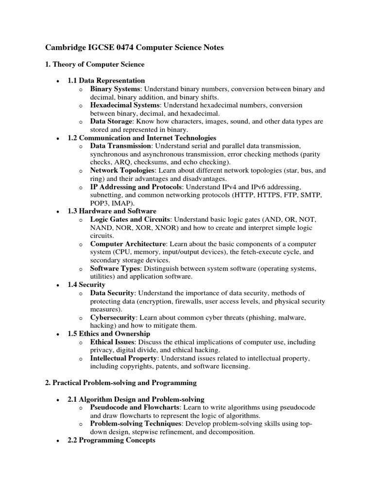 Cambridge IGCSE 0474 Computer Science Notes | PDF | Computer ...