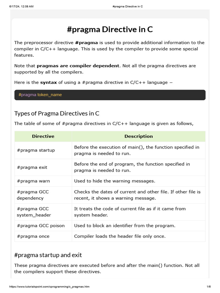 #Pragma Directive in C | PDF | C (Programming Language) | C++