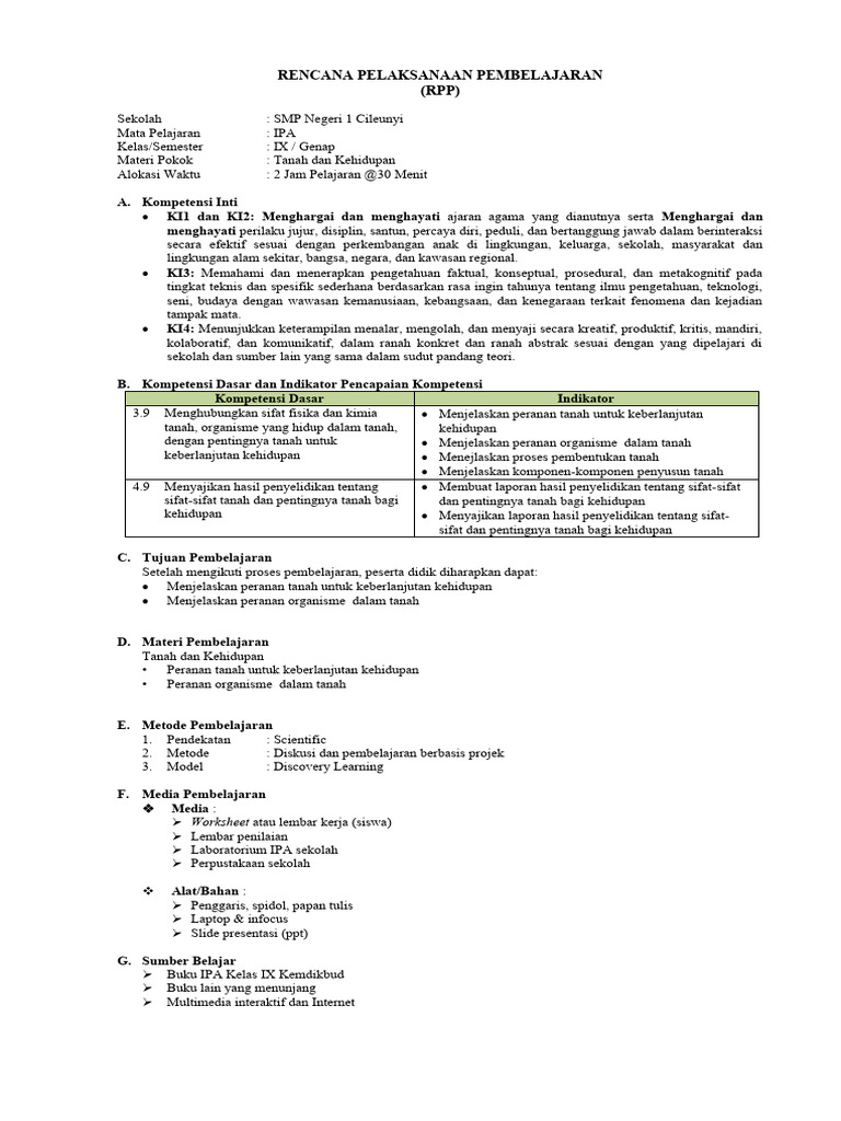 12. RPP 9 (Tanah dan Kehidupan) | PDF