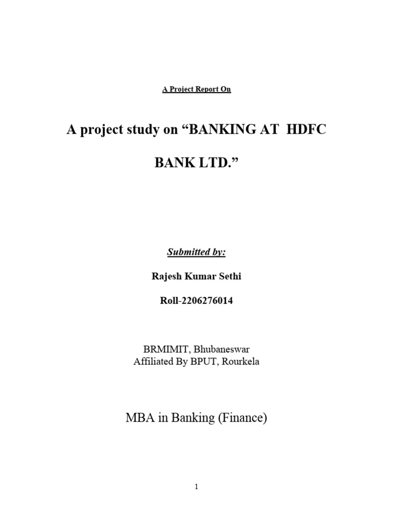 HDFC Bank: A Comprehensive Project Report | PDF | Banks | Money