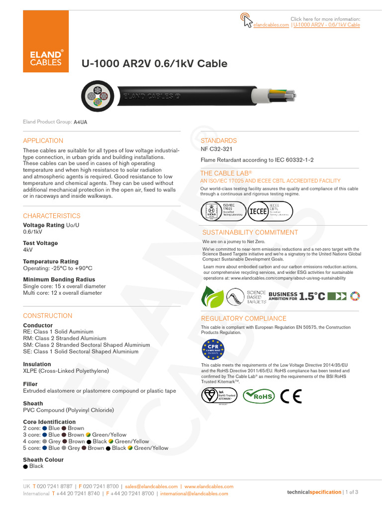 u-1000-ar2v-cable | Download Free PDF | Electricity | Electrical ...