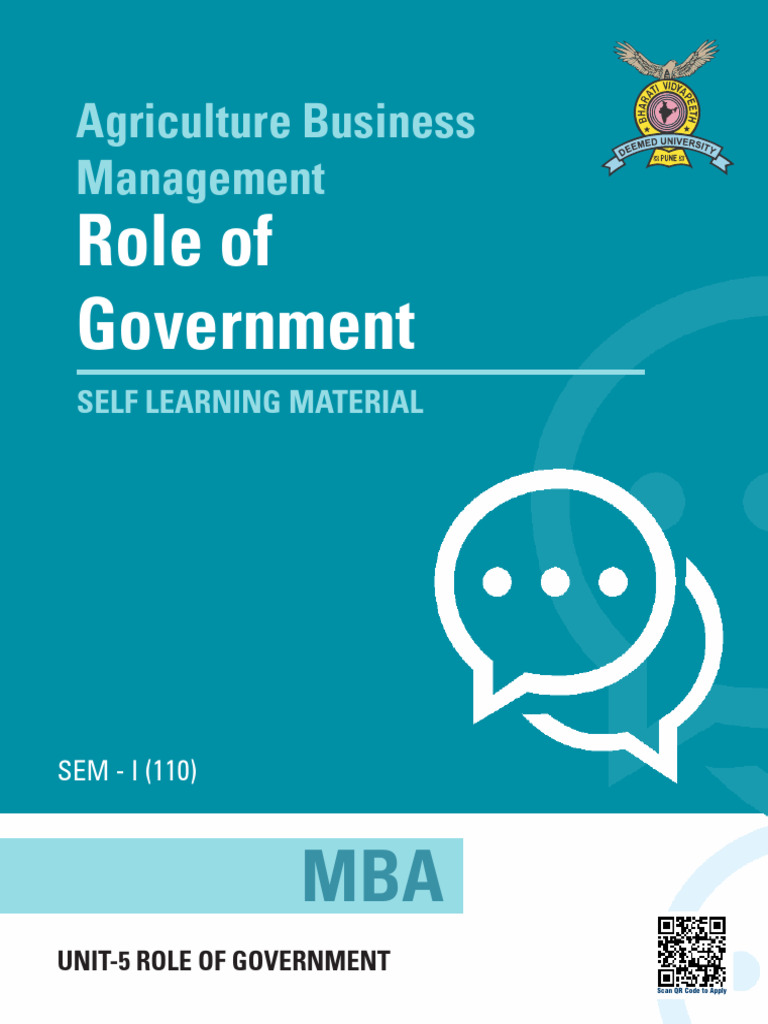 MBA Agriculture Business Management Unit 5 Role of Government [FINAL ...