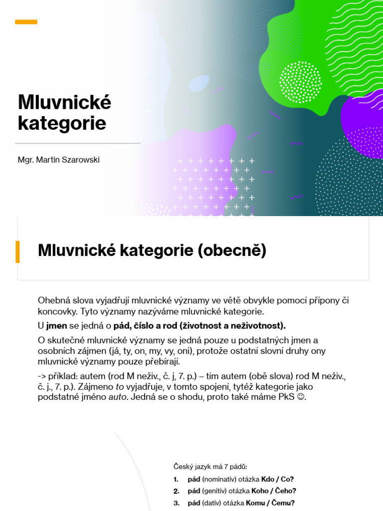 Mluvnické Kategorie (Jmenné) | PDF