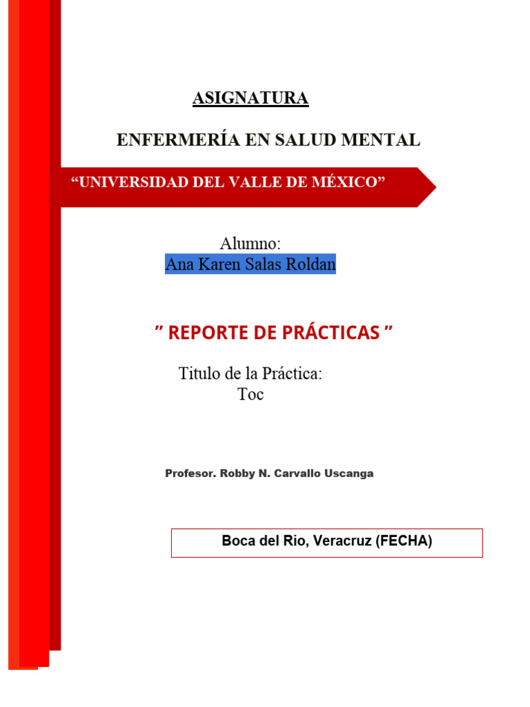 Reporte de Práctica - S M - Toc | PDF | Desorden obsesivo compulsivo | Ansiedad