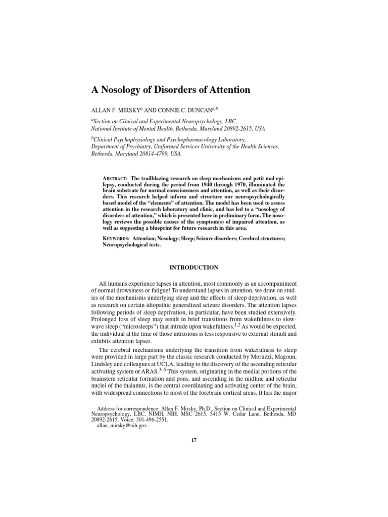 Mirsky (2006) A Nosology Os Disorders of Attention | PDF | Attention ...